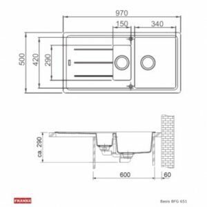 Franke „BASIS Fragranit” plautuvė 97*50 cm BFG 651 | Vonios idėjos